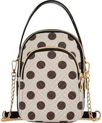 Mnsruu Sac à bandoulière pour femme - Marron à pois - Sac à dos à bandoulière avec sangle réglable