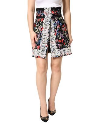 Dolce & Gabbana Womens Black Floral Lace Cotton Highwaist Mini Skirt Co+se