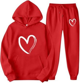 Generic Ensemble de sweat-shirt &agrave; capuche dhiver pour femmes, surv&ecirc;tement d&eacute;contract&eacute; ample de couleur unie avec coeur et velours (RD3, XXXL)