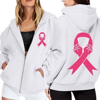 Generic Veste &agrave; capuche zipp&eacute;e pour femme 2026 en polaire pour la sensibilisation au cancer du sein, mois &agrave; manches longues et cordon de serrage, sweatshirt d