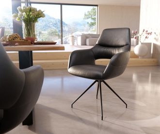 DELIFE Esszimmerstuhl Yago-Flex mit Armlehnen Echt-Leder Schwarz Kreuzgestell konisch Schwarz Taschenfederkern, Esszimmerst&uuml;hle