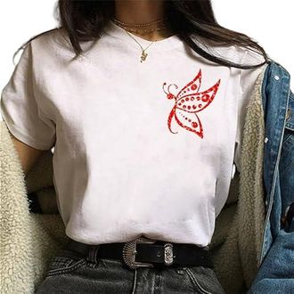 Keephen Vibrant Papillon T-Shirt Femmes Belle Color&eacute; Papillon Impression 3D Manches Courtes Blouse Casual Col Rond Tee Tops