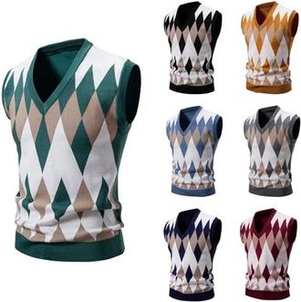 Generic Pull sans manches pour homme - Col en V - Pull tricot&eacute; dautomne et dhiver - D&eacute;bardeur pelucheux - Nouveau sweat-shirt tendance d&eacute;contract&eacute; &agrave; motif los