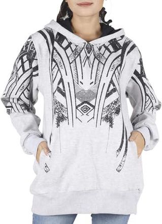 Guru Shop Goa Festival Sweat &agrave; capuche avec imprim&eacute; tribal pour femme en coton, gris, 44