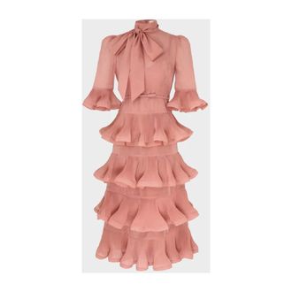 Zimmermann Femme, Robes, Rose, Taille: 36 FR Pleated Frill Midi Dress