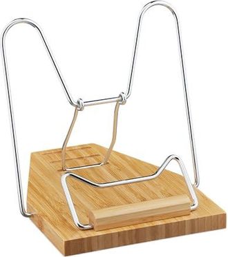 Relaxdays Leseständer, Bambus, 3 Neigungswinkel, klappbar, Buchablage für Hefte, Bücher & Tablets, Kochbuchhalter, natur