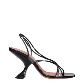 Amina Muaddi Lena Sandales Femmes Cuir Verni Noir