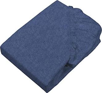 Setex Feinbiber Spannbettlaken Melange, 90 x 200 cm großes Spannbetttuch, ca. 90% Baumwolle/ca. 10% Polyester, Bettlaken in Marineblau