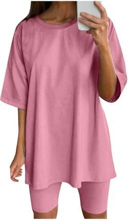 Generic Ensemble 2 pi&egrave;ces pour femme - Ensemble de salon d&eacute;t&eacute; 2026 - V&ecirc;tements assortis - T-shirts surdimensionn&eacute;s - Short &agrave; taille &eacute;lastique - Tenue de motar