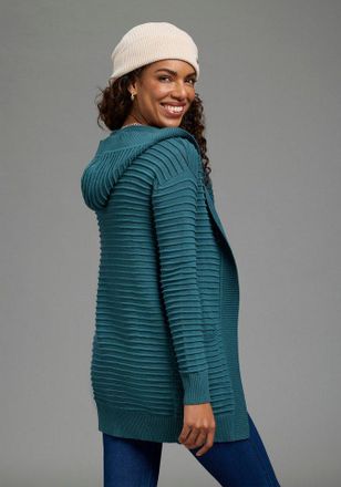 Laura Scott Kapuzenstrickjacke mit figurumspielender Passform mit gestreiftem Strukturmuster, aus Baumwolle
