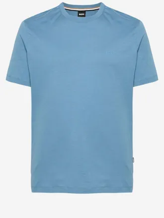 HUGO BOSS Mens Cotton T-Shirt Dark Sky Blue T-Shirts And Polos