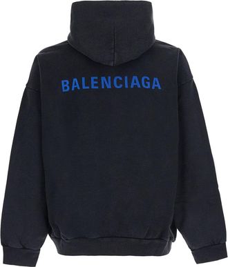 Balenciaga Logo-Printed Cotton Hoodie - Black