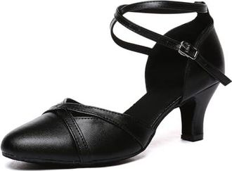 Minitoo Chaussures de danse à bout fermé pour femme - Pour fête, soirée, mariage - Avec sangle de cheville, L618 Noir Talon 6 cm, 38.5 EU