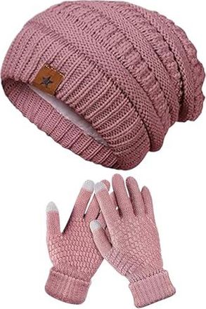 Generic Ensemble bonnet et gants tricot&eacute;s, bonnet dhiver chaud en tricot pour femme | Bonnet de protection &eacute;pais multifonction pour voyage, parc, travail, ros