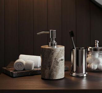 Kleo Seifenspender Lotionspender - aus Naturstein - Luxus Badzubeh&ouml;r Badset (br&auml;unlich)