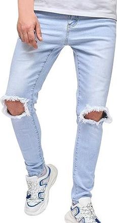 Generic Jean Coupe Droite Homme Imprim&eacute; Hip Hop Coupe Droite Vintage Denim Pantalons Baggy L&acirc;che Fit Jambe Droite Pantalon Slim Dechir&eacute; Jean Fashion Pantalons