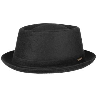 Stetson Wool Pork Pie Hut Herren Damen Made in Italy Fedora mit Schurwolle Baumwollfutter Krempe Herbst Winter schwarz 59 cm