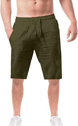 Generic Short d&eacute;t&eacute; pour homme en coton et lin d&eacute;contract&eacute; et tendance - Pantalon court stretch pour homme, Zb-vert, XL