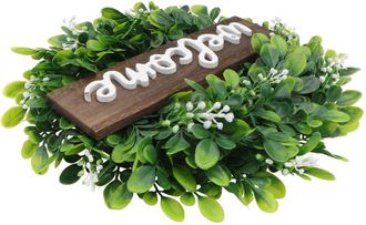 Angoily Willkommensschild T&uuml;rkranz Gr&uuml;n K&uuml;nstlicher Eukalyptus Kranz mit Holzschild H&auml;ngende Wanddekoration f&uuml;r Haust&uuml;r Festliche Girlande f&uuml;r Hochzeit und Pa