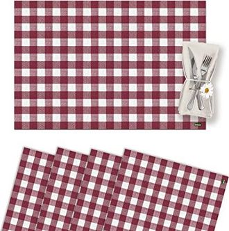 Vilber Tischsets aus Vinyl, waschbar, wasserdicht, schmutzabweisend, rutschfest, antihaftbeschichtet, hitzebeständig, kariert, Vichyrot, 4 Stück