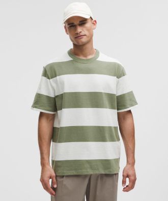 lululemon T-Shirt aus schwerem Baumwolljersey Streifen für Männer - Größe M in Pack Stripe Burnside Green White