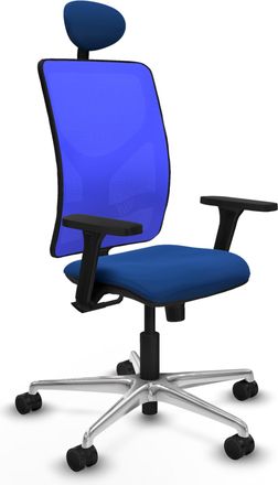 Piqueras y Crespo Blauer Schreibtischstuhl mit 3D-Armen, h&ouml;henverstellbarer Lendenwirbelst&uuml;tze und festem Kopfteil, ausgestattet mit 3-fach verstellbarem Schaumstoff, B