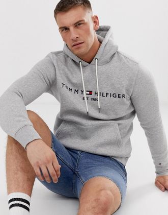 Tommy Hilfiger Sweat à capuche avec logo drapeau brodé - Gris chiné