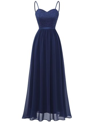 Dresstells Abendkleider Elegant f&uuml;r Hochzeit Dunkelblau Festlich Ballkleid Damen Lang Gro&szlig;e Gr&ouml;&szlig;en Brautkleid Standesamt Brautjungfernkleider mit Tr&auml;ger Jugendwe