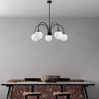 Opviq Elegant Black Chandelier, Metal Body, 70 cm Diameter, 60-80 cm Height | 5 x E14 Socket, Max 40W | Stylish Lighting for Modern Homes, IP20 Rated