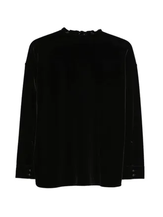 Emporio Armani Chenille with Ruffled Trim Sweater - Black