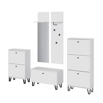 Vicco Garderobenset Siri, Wei&szlig;, Set mit Garderoben, Sitzbank und Schuhschr&auml;nken