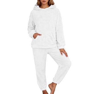 Generic Pyjama Ensemble Chaude pour Femmes Hiver Polaire Sweatshirt Manches Longues &agrave; Chapeau avec Poches + Pantalon D&eacute;contract&eacute; Grande Taille Chauds Conforta