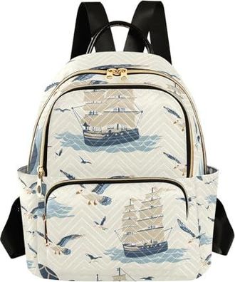 Mnsruu Mini sac à dos pour femme, motif voilier, mouette, océan, petit sac à dos tendance pour femme, sac à dos décontracté, Multi1069, S