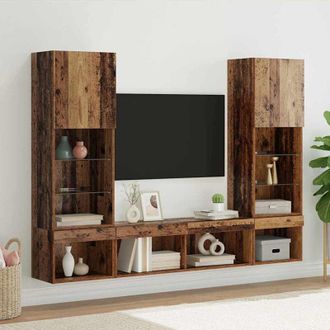 vidaXL vidaXL Unit&eacute;s murales TV avec LED 5 pcs Bois ancien Bois ding&eacute;nierie
