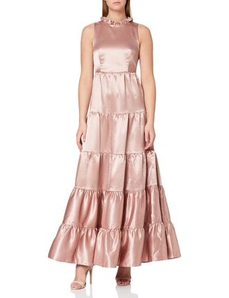 Amelia Rose Damen High Neck Maxi Dress Brautjungfernkleid, Schimmernde Rosen, 36