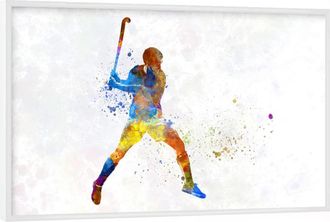 artboxONE Poster mit weißem Rahmen 75x50 cm Abstrakt Aquarell Feldhockey-c - Bild Sport aquarell Eishockey