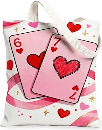 Generic Sacs fourre-tout en toile &agrave; motif de coeur, sacs &agrave; provisions r&eacute;utilisables, sacs &agrave; provisions r&eacute;utilisables, l&eacute;gers et lavables pour la Saint-Valenti