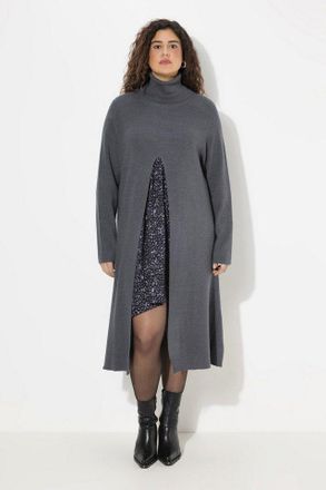 Ulla Popken Strickpullover Long-Pullover A-Linie Stehkragen Langarm