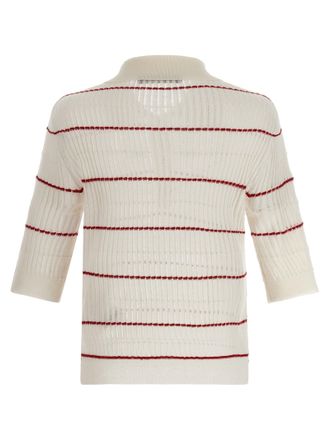 Max Mara Striped Silk-Wool Blend Polo Shirt - Cream
