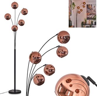 HOFSTEIN Stehleuchte Koyoto, Stehlampe aus Metall/Glas in Schwarz/Kupferfarben, Leuchte im Retro/Vintage-Design mit Schirmen aus Glas (&Oslash; 15 cm) u. Fu&szlig;schalter,