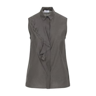 PESERICO Femme, Blouses et Chemises, Brun, Taille: 38 FR Haut sans Manches &agrave; Volants