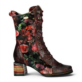 Laura Vita Laura Vita Goth Victorian Floral Wine Leather High Schn&uuml;rstiefel f&uuml;r Frauen - Ibcano-15
