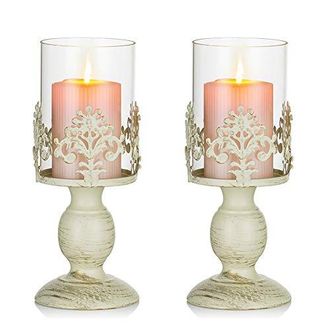 Nuptio Bougeoir Sculpt&eacute; R&eacute;tro, Package mis &agrave; Jour Ornement de Table au Mariage, Bougeoir en M&eacute;tal avec Couvercle en Verre, Bougeoir Creatir pour Le D&icirc;ner aux