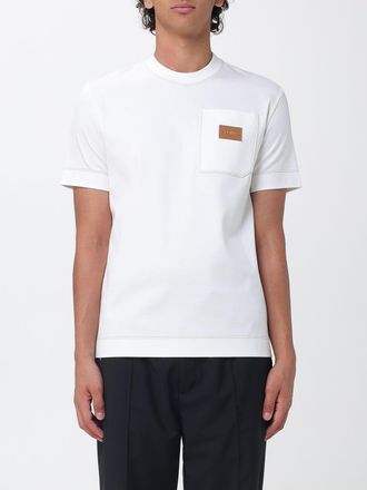 Fendi T-shirt en coton avec poche plaqu&eacute;e et logo appliqu&eacute;