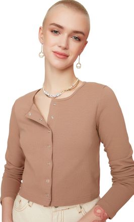 Trendyol Trendyol Crop gestrickte Bluse mit Nerzbolzen, Nerz