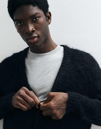 Asos gilet oversize premium en maille mohair noir-Bleu