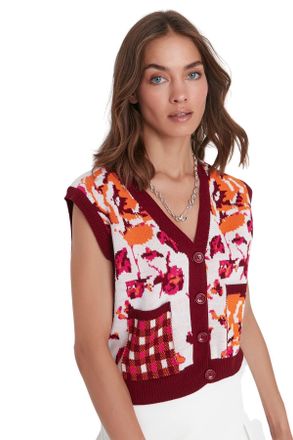 Trendyol Damen Pocket Detailed Patterned Knitwear Sweater, Zwetschge, S EU