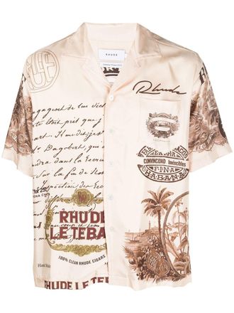 Rhude Hemd mit Cigar-Print - Braun