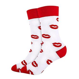 Generic Chaussettes de Saint-Valentin pour femme en forme de coeur, chaussettes mi-longues de couleur contrast&eacute;e, Rouge past&egrave;que, taille unique