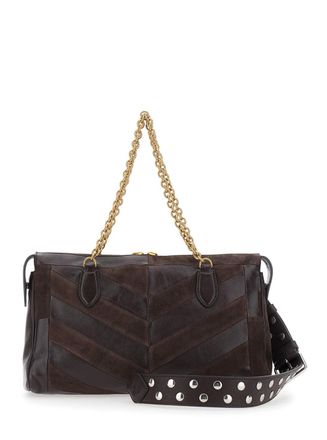 Valentino Garavani Womens Shoulder Bag Panthea Medium Brown Leather Lambskin